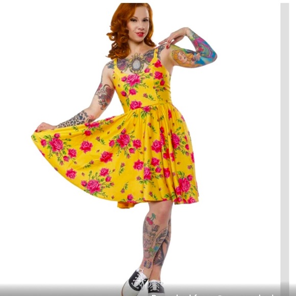 Sourpuss | Dresses | Yellow Sourpuss Roses Swing Dress Small | Poshmark